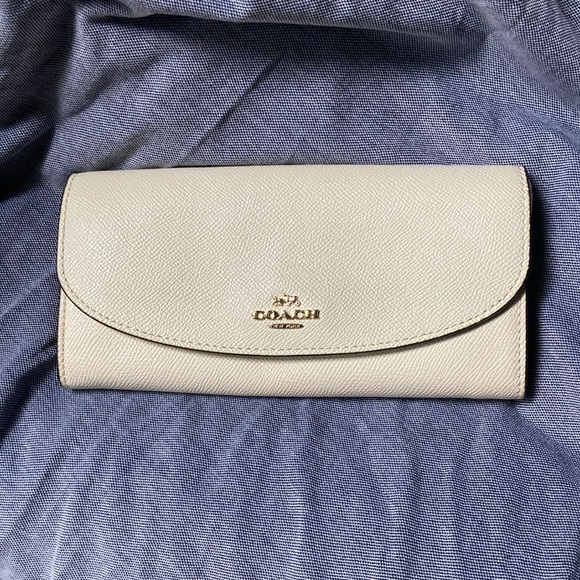Coach | Bags | Coach Cream Envelope Wallet With Gold Logo | Poshmark